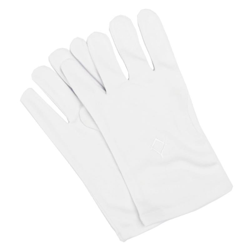 Gants Blancs Maçonniques Équerre Compas Blanc – 100% coton